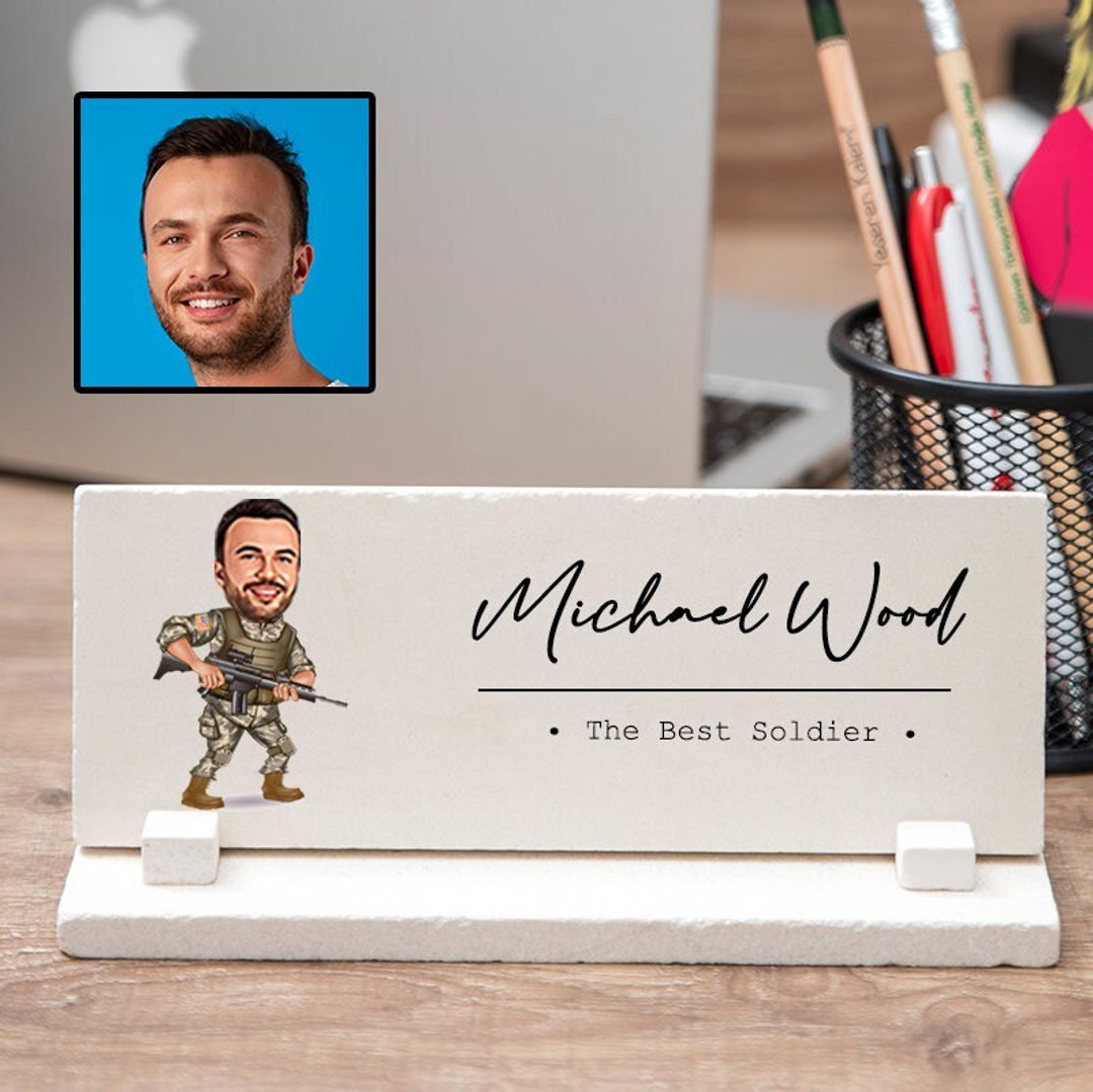 Soldier Cartoon Name Plate for Desk, Funny Soldier Gifts for Men ...