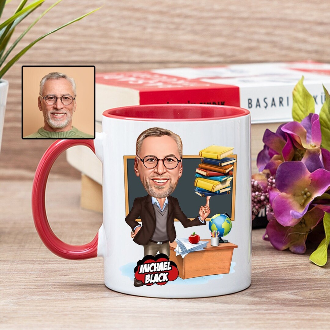 Male Professor Coffee Mug With Caricature From Photo, Personalized Male ...