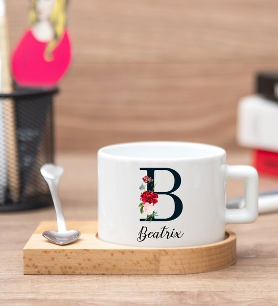 3 Pcs Personalized Tea Cup With Wooden Saucer Custom Tea Cup - Etsy