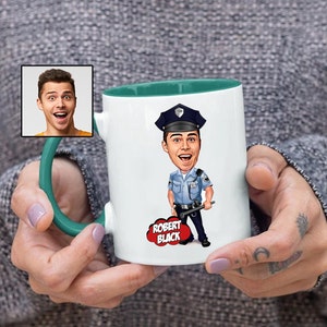 Police Officer Coffee Mug With Caricature From Photo, Funny Police Gift ...