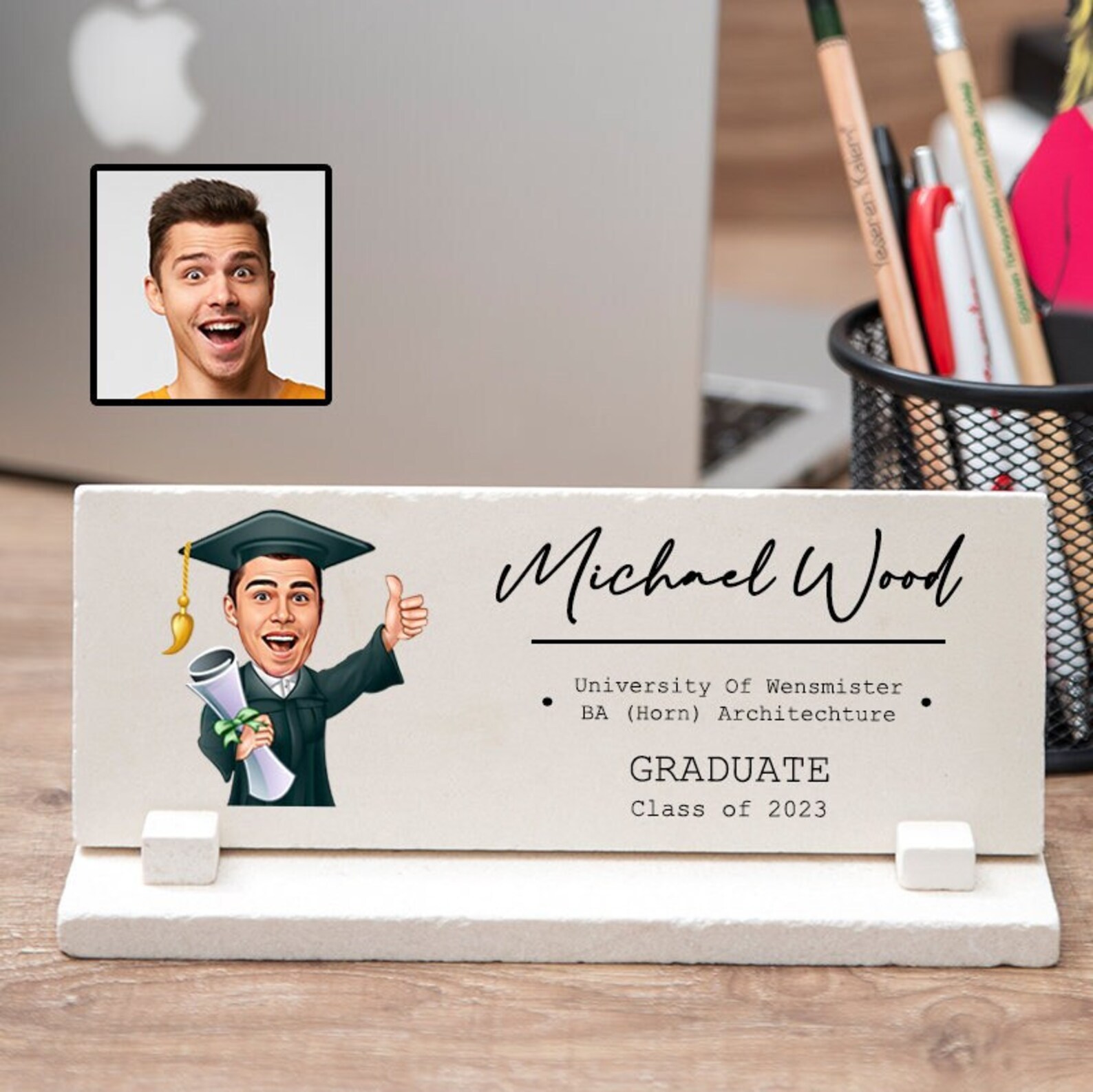 Graduation Desk Sign, Graduation Plaque With Cartoon, Graduation Gift ...