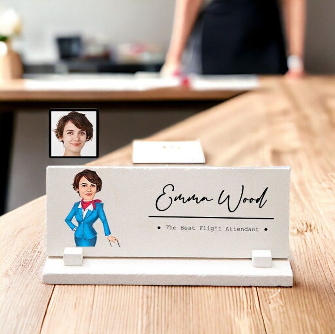 Cabin Crew Desk Name Sign, Flight Attendant Desk Nameplate With Cartoon ...