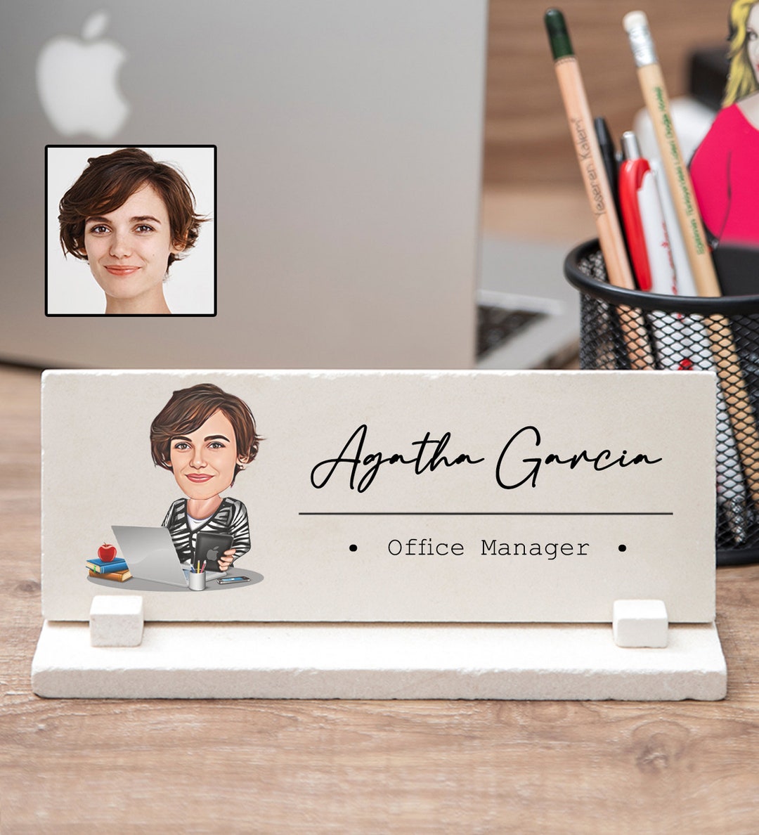 Office Manager Desk Name Plate for Women With Cartoon, Female Office ...
