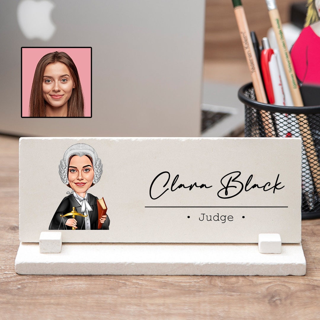 Judge Desk Name Plate for Women With Caricature, Female Judge Desk Sign ...