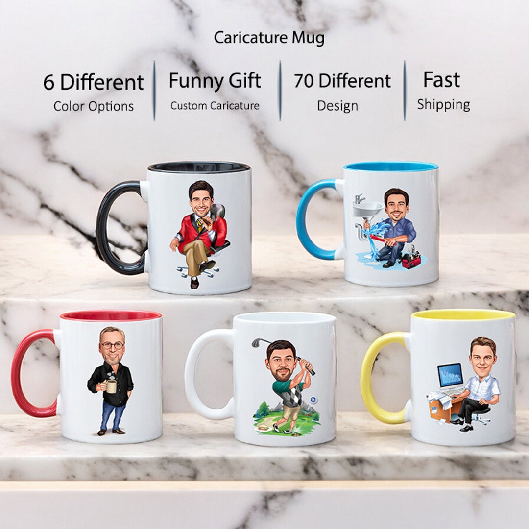 Custom Caricature Mug From Photo, Funny Mug for Men, Cartoon Coffee Mug ...