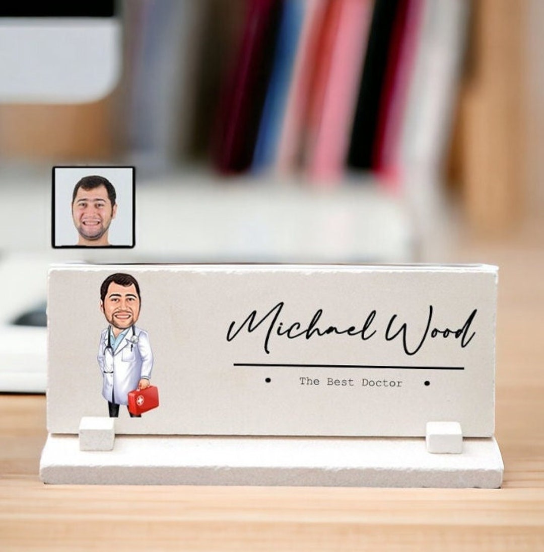 Medical Doctor Desk Name Plate for Men With Cartoon, Doctor Desk Sign ...