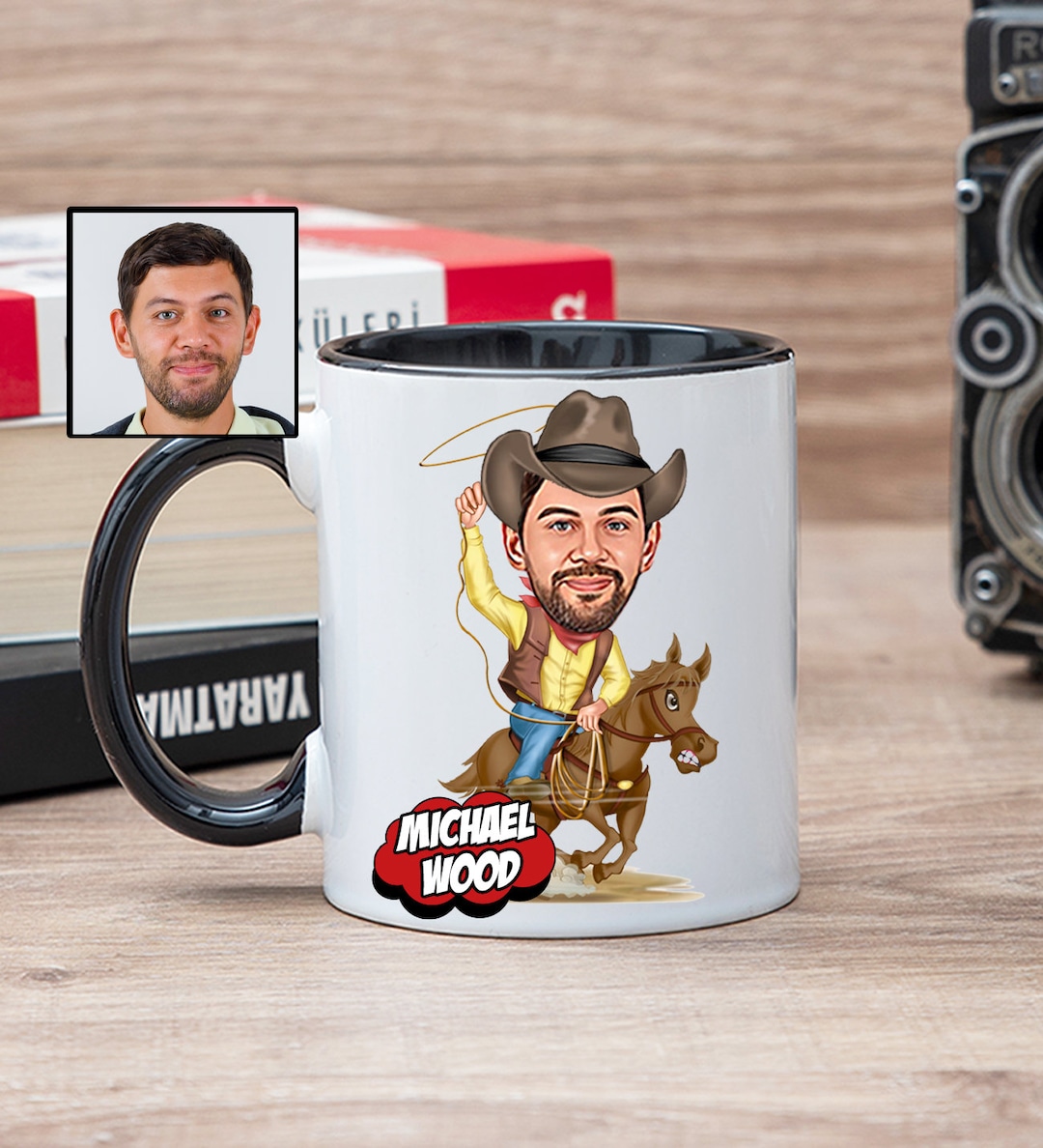 Custom Cowboy Coffee Mug With Caricature From Photo, Cowboy and Horse ...