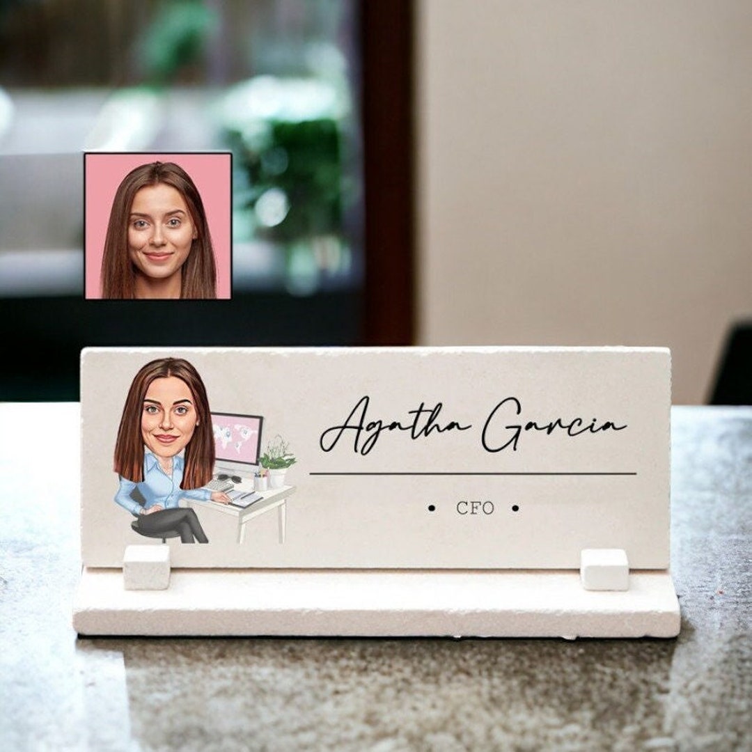 Custom Desk Sign for Office With Caricature – Funny Desk Name Plate for ...