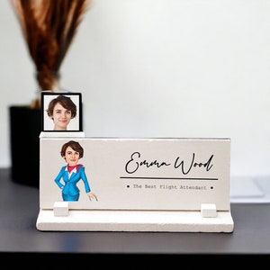 Cabin Crew Desk Name Sign, Flight Attendant Desk Nameplate With Cartoon ...