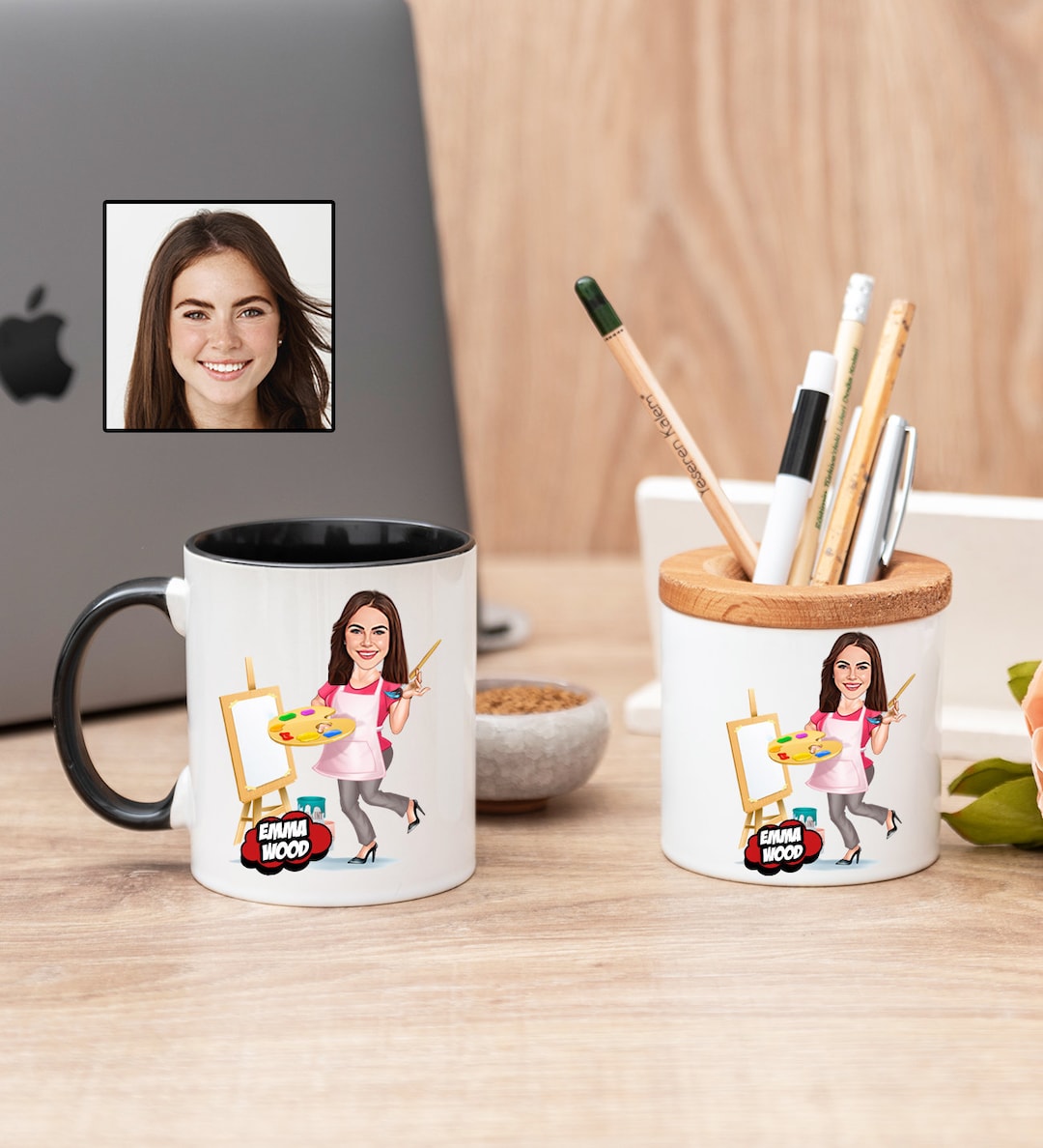 Painter Artist Cartoon Mug and Pen Pot Gift Set, Funny Painter Gift ...