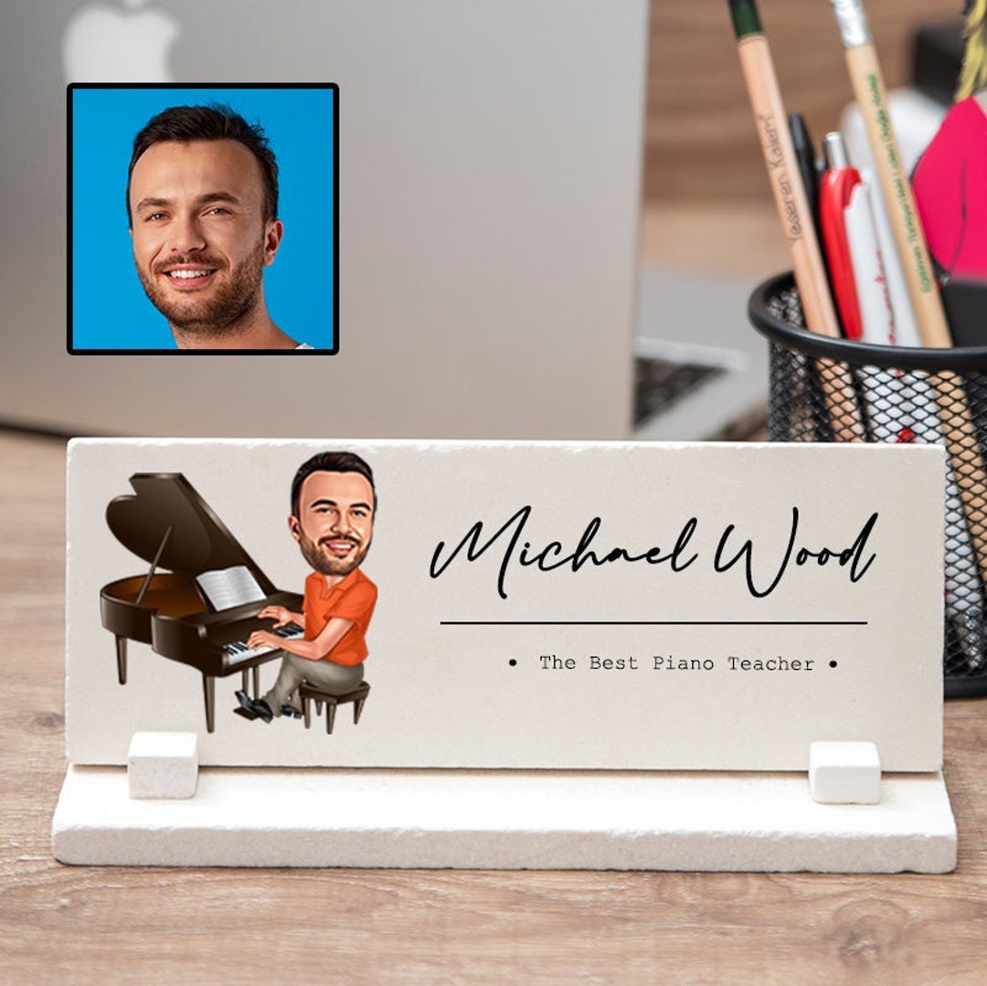Piano Teacher Desk Sign, Piano Teacher Desk Nameplate With Cartoon ...