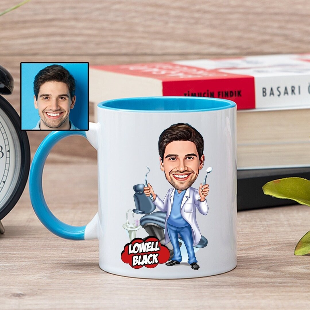 Dentist Coffee Mug With Caricature From Photo, Funny Dentist Gift for ...