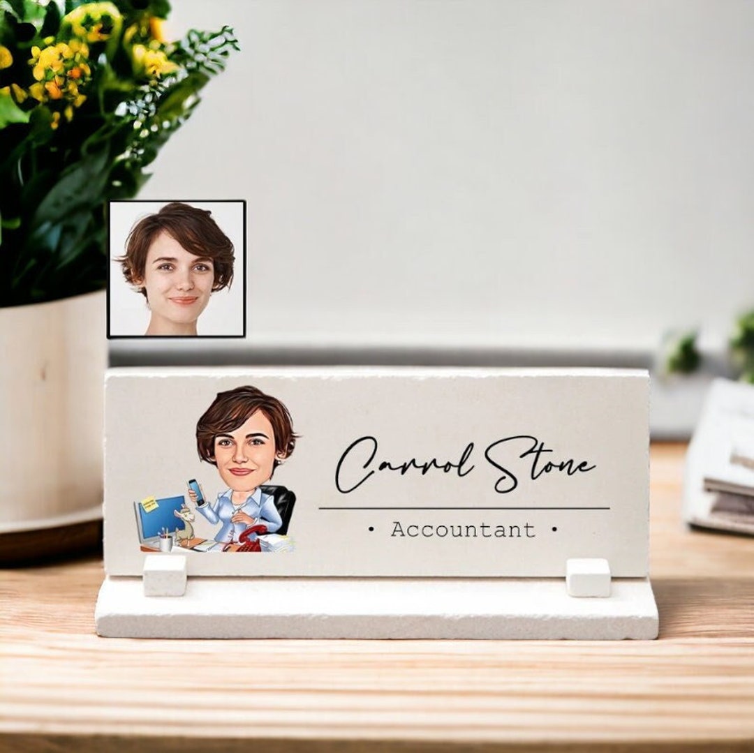 Accountant Desk Name Plate for Women With Caricature, Female Accountant ...