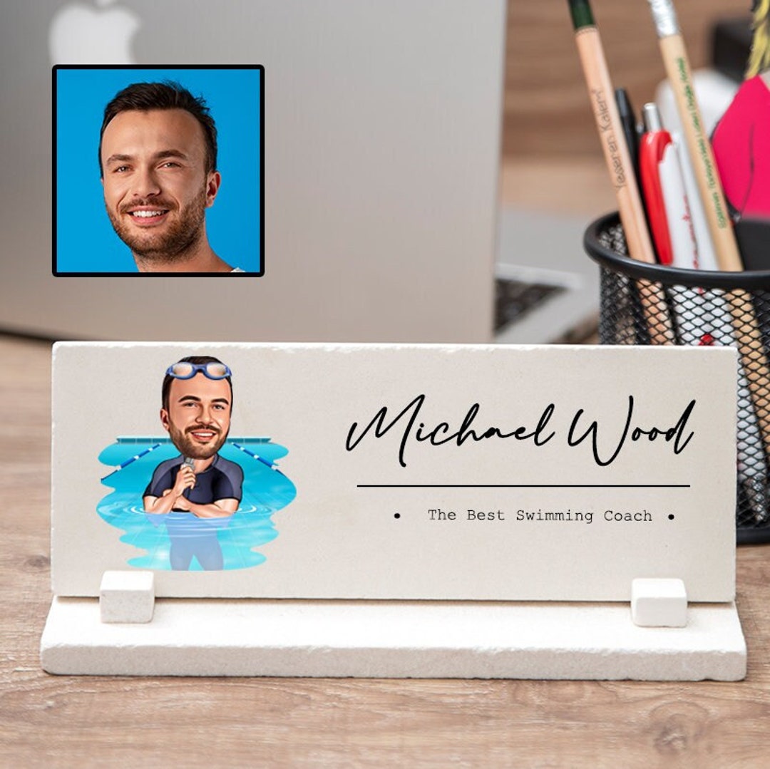 Swim Coach Caricature Nameplate, Funny Swim Coach Gifts for Men, Swim ...