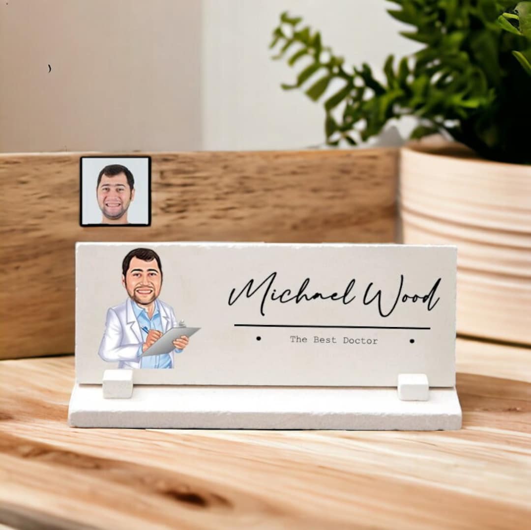 Medical Doctor Desk Name Plate for Men With Cartoon, Doctor Desk Sign ...