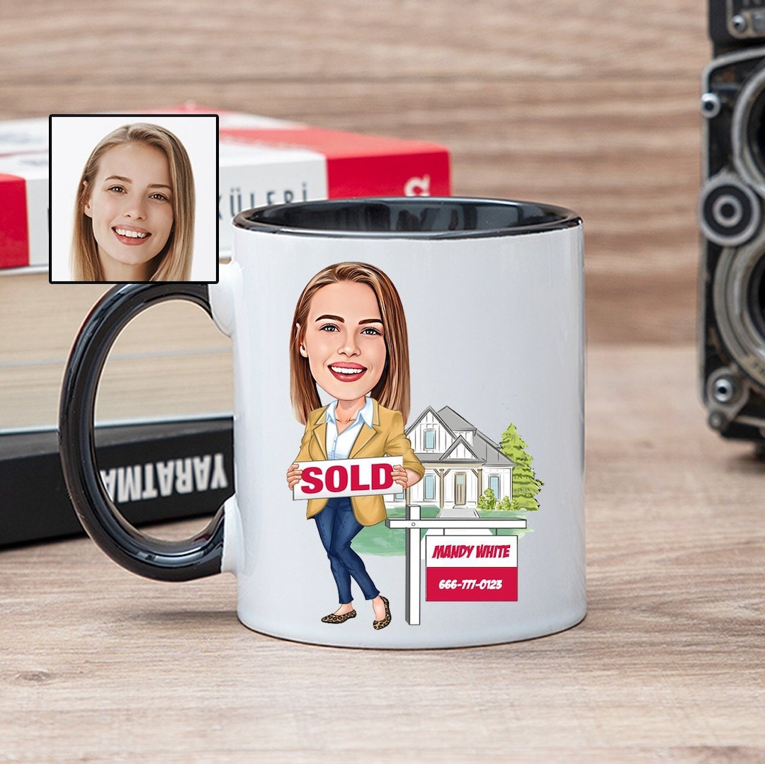 Realtor Coffee Mug With Caricature From Photo, Funny Realtor Gift for ...