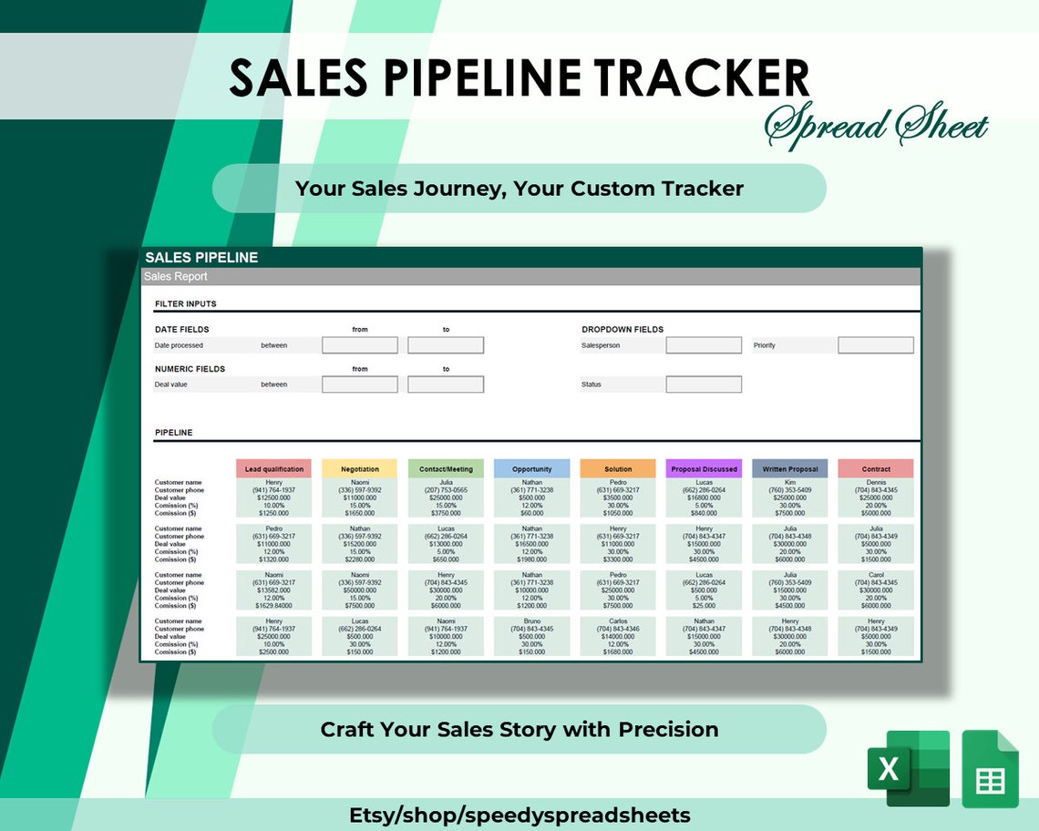 Sales Pipeline Planner Excel Template Sales Tracker Google Sheets ...