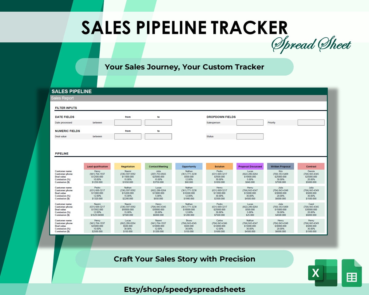 Sales Pipeline Planner Excel Template Sales Tracker Google Sheets ...