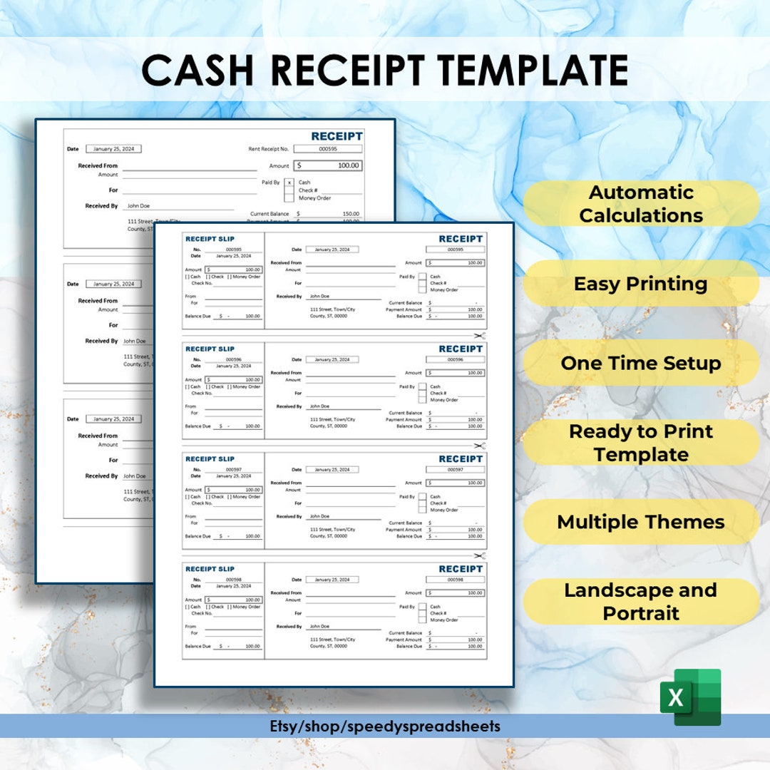 Efficient Excel Cash Receipt Template Automatic Calculations Easy ...