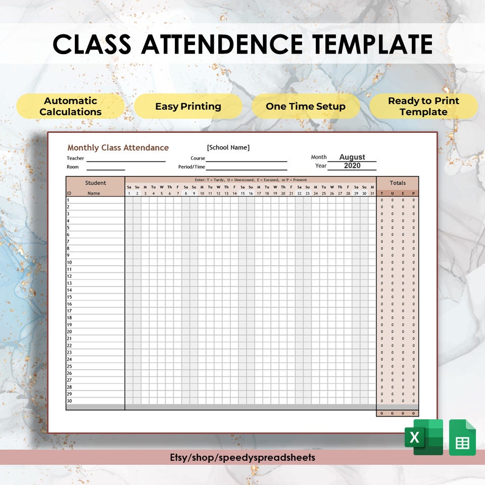 Attendance Tracking Template Automated Days Listing Automatic ...