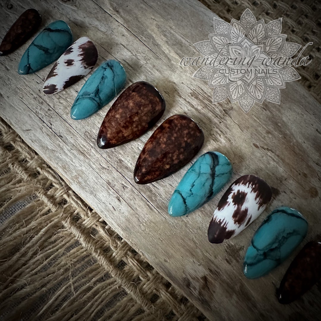 Stagecoach - 10pc | Western | Cow Hide | Turquoise | Leather | Press on ...