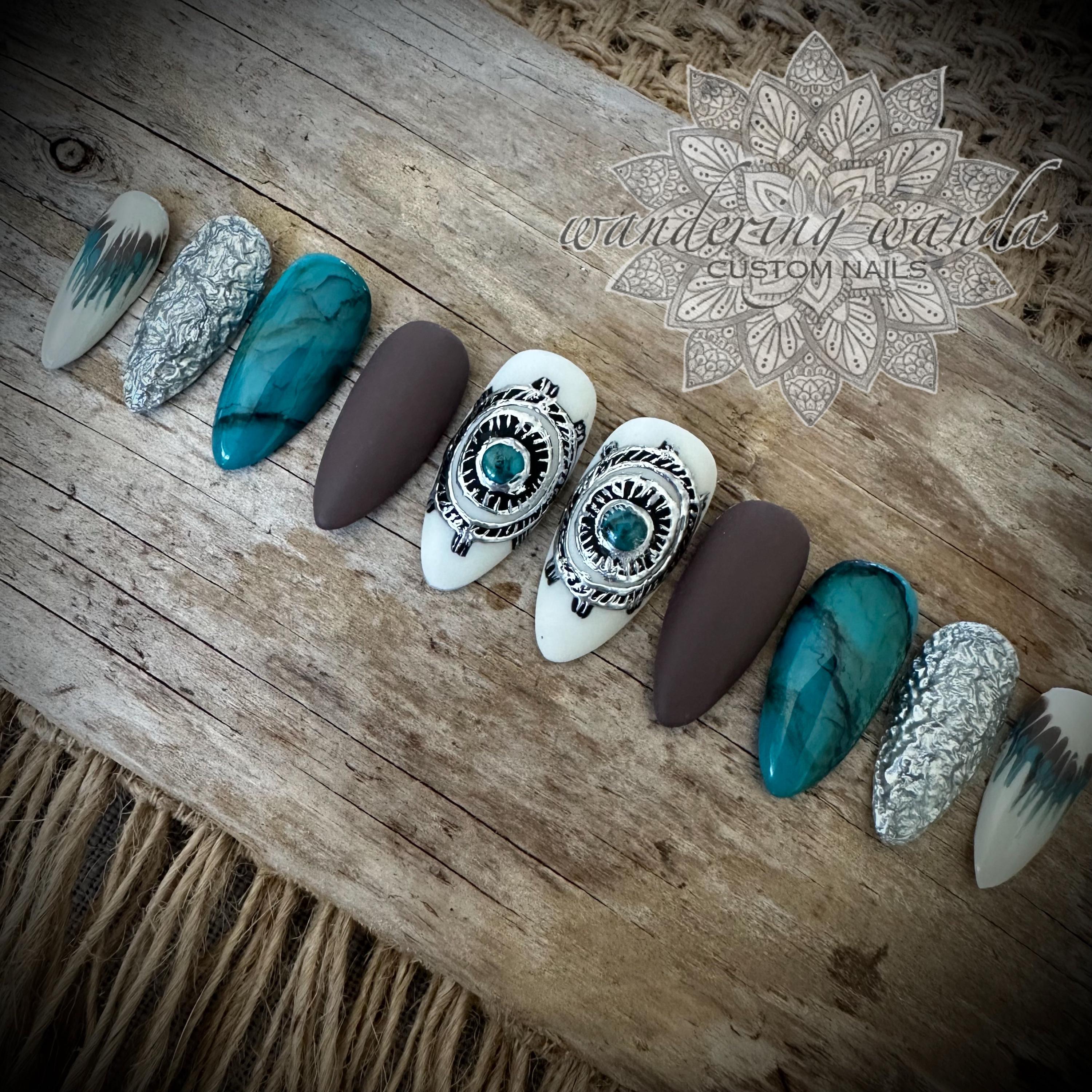Boho Concho - 10pc | Western | Hammered | Turquoise | Press on Nails - Etsy