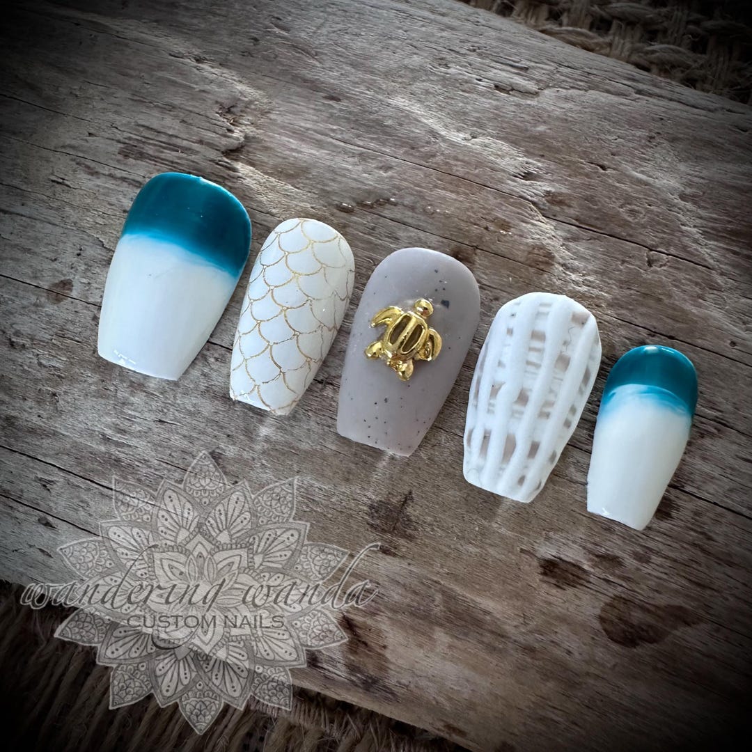 Seashells & Sea Turtles - 10pc | Beach | Vacay | Press on Nails - Etsy