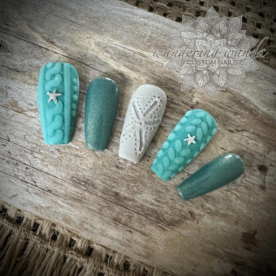 Seaside Cozy - 10pc | Starfish | Beach | Sweater | Press on Nails - Etsy