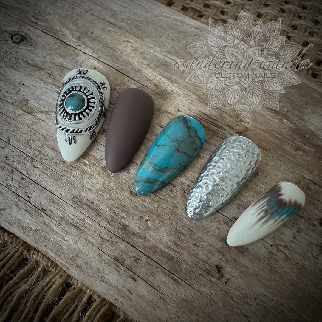 Boho Concho - 10pc | Western | Hammered | Turquoise | Press on Nails - Etsy