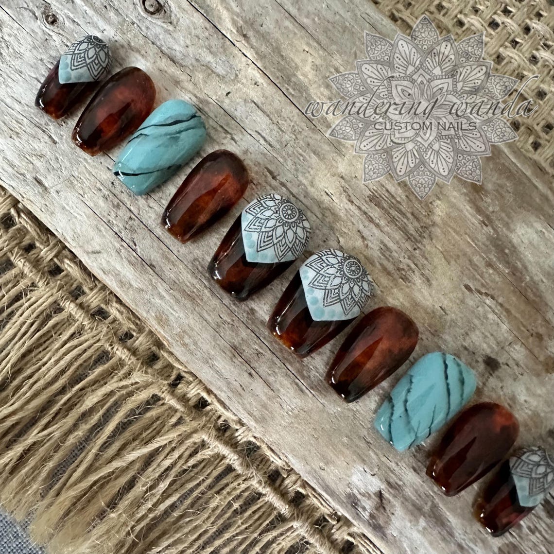 Western Tortie - 10pc | Western | Mandala | Turquoise | Press on Nails ...