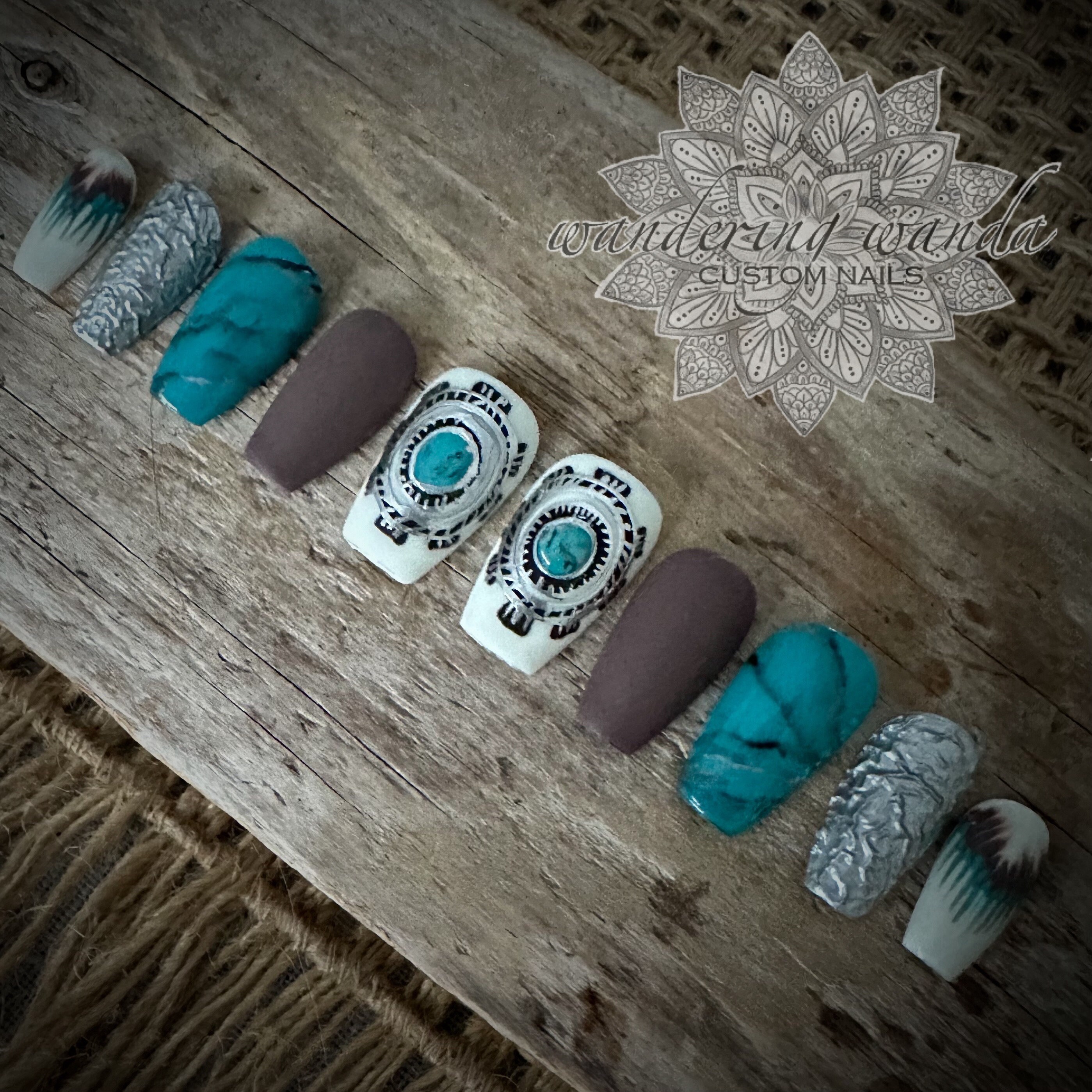 Boho Concho - 10pc | Western | Hammered | Turquoise | Press on Nails - Etsy
