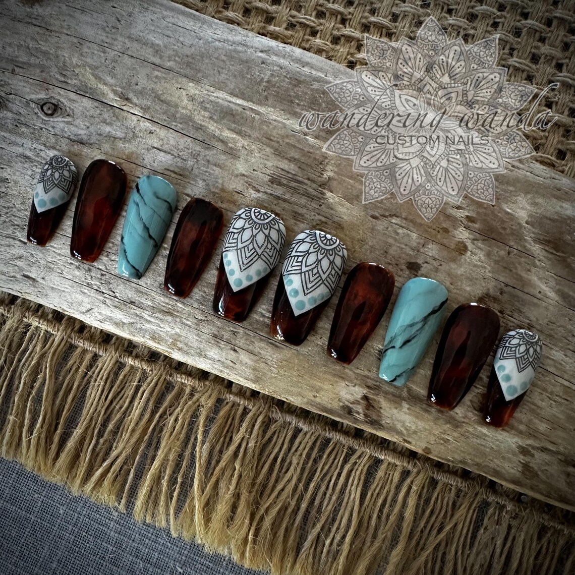 Western Tortie - 10pc | Western | Mandala | Turquoise | Press on Nails ...