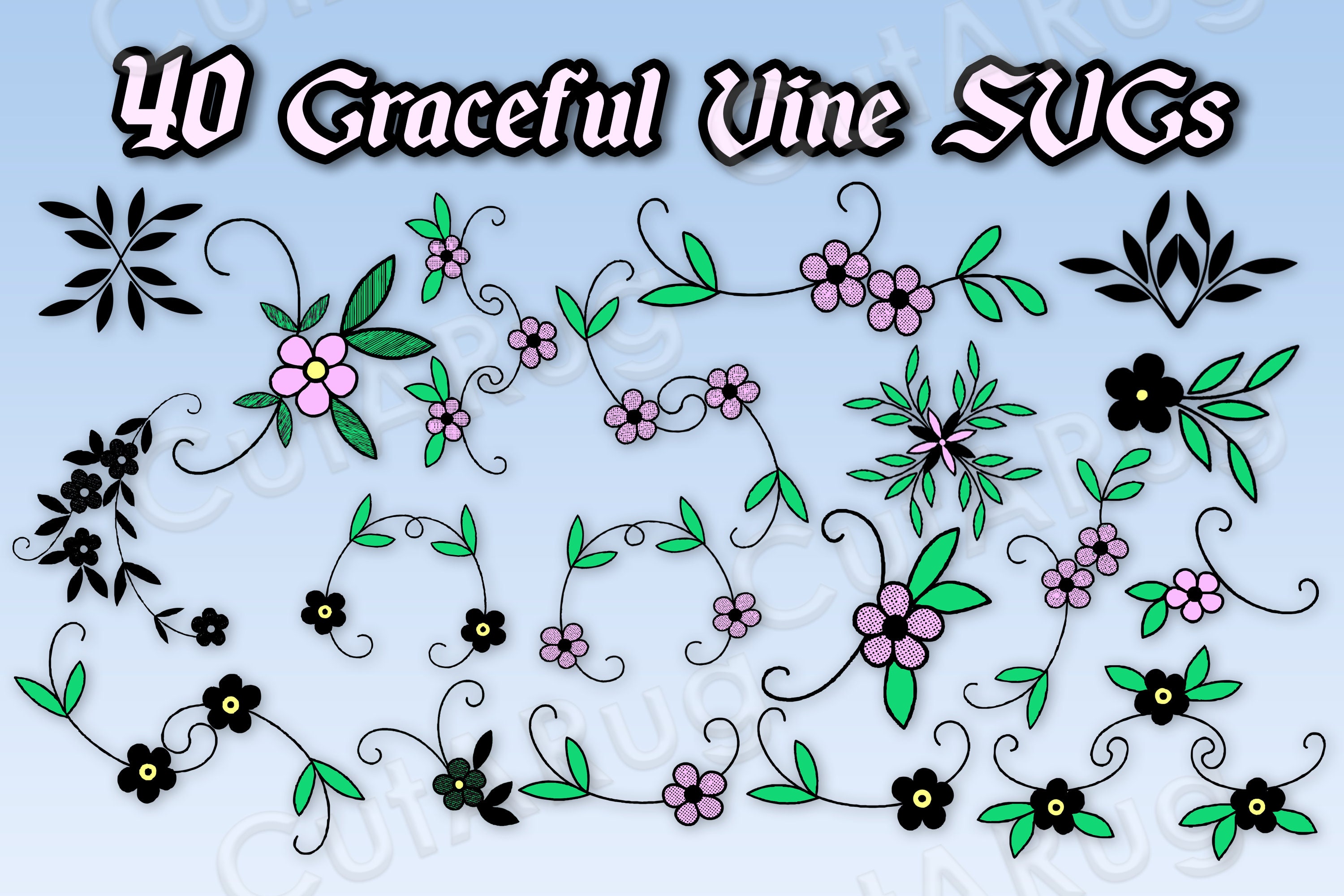 Graceful Flowery Vine Set (40 SVG Files)- Instant Download Bundle! - Etsy