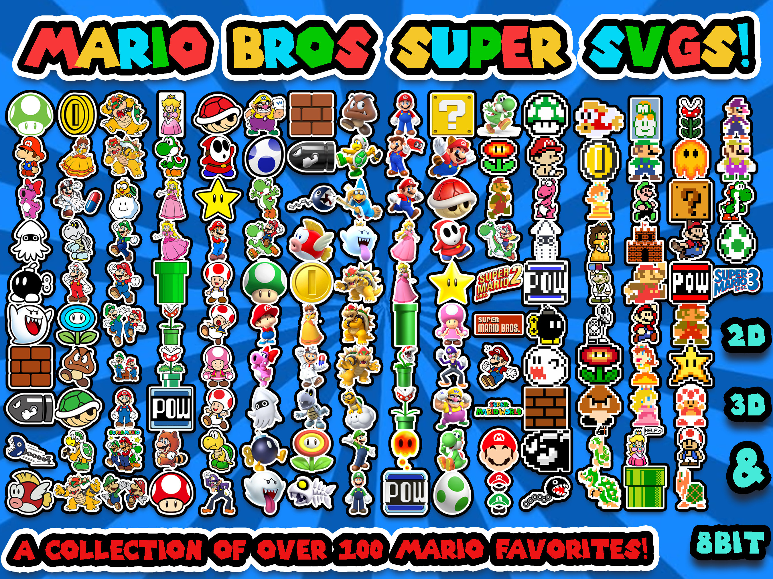 Super Duper Mario SVG Collection (100+ Files) - Instant Digital ...