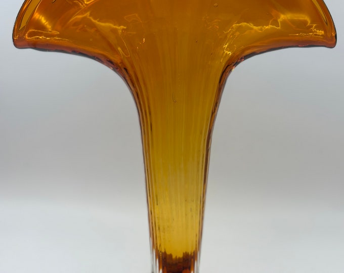 Blenko Dark Amber Fan Vase - Etsy
