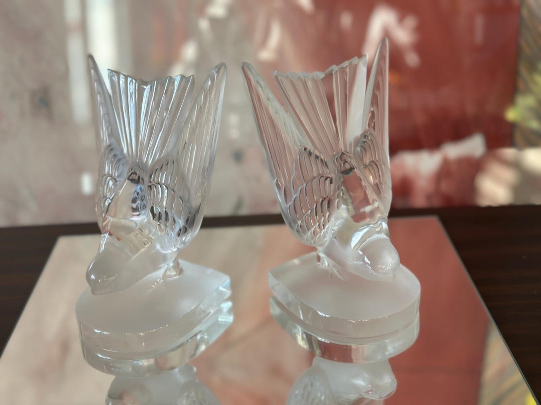 Lalique Swallow Crystal Hirondelle Frosted &clear Bookends - Etsy