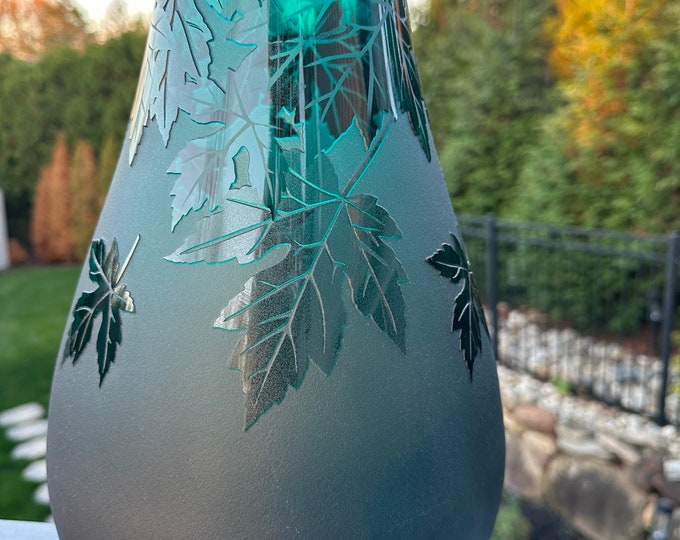 Ls Benson Signed Cameo Art Glass Raised Leaf Teal Vase Etsy