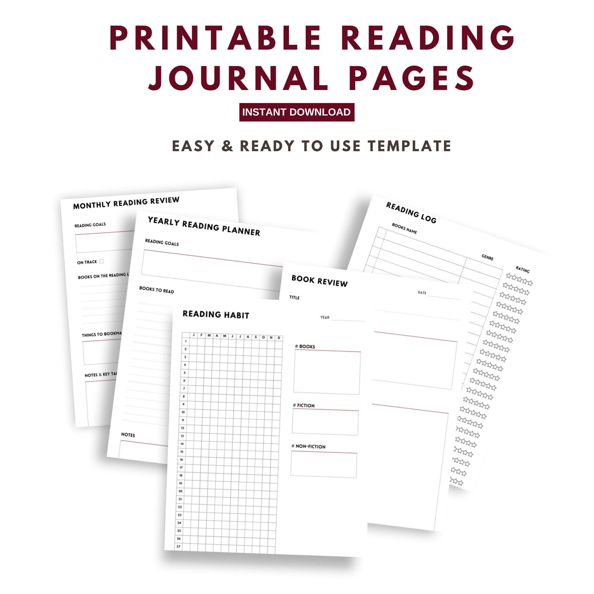 Reading Journal Pages, Reading Tracker, Reading Logs, Reading Book ...