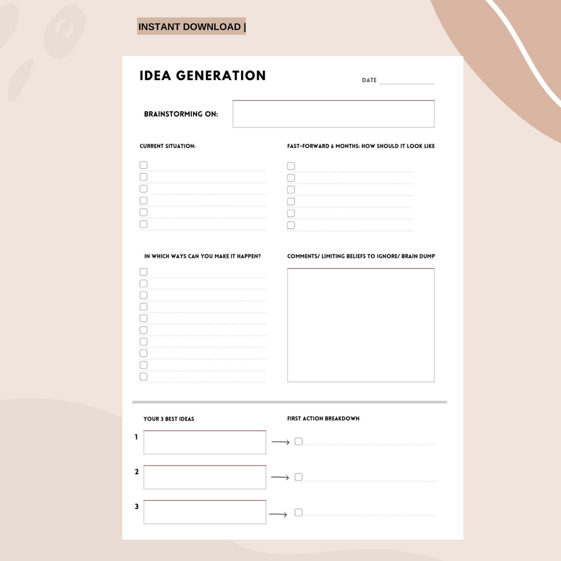 Idea Generation Brainstorming Ideation Worksheet Digital Template - Etsy