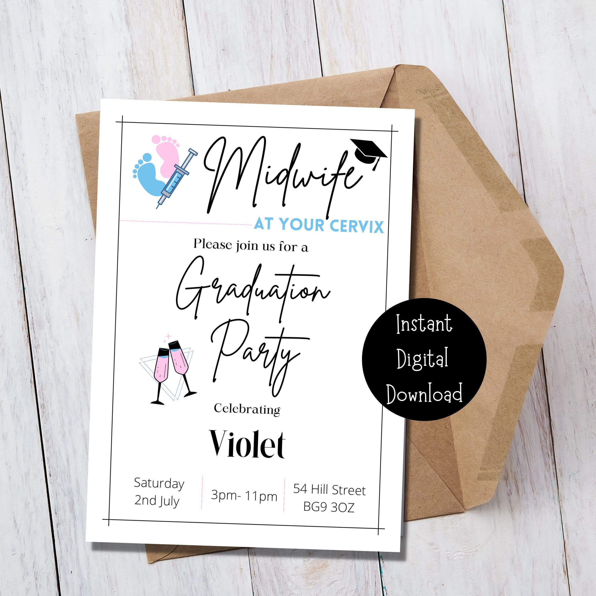 Midwife Graduation Invitation Template | Printable | Midwifery | Class ...