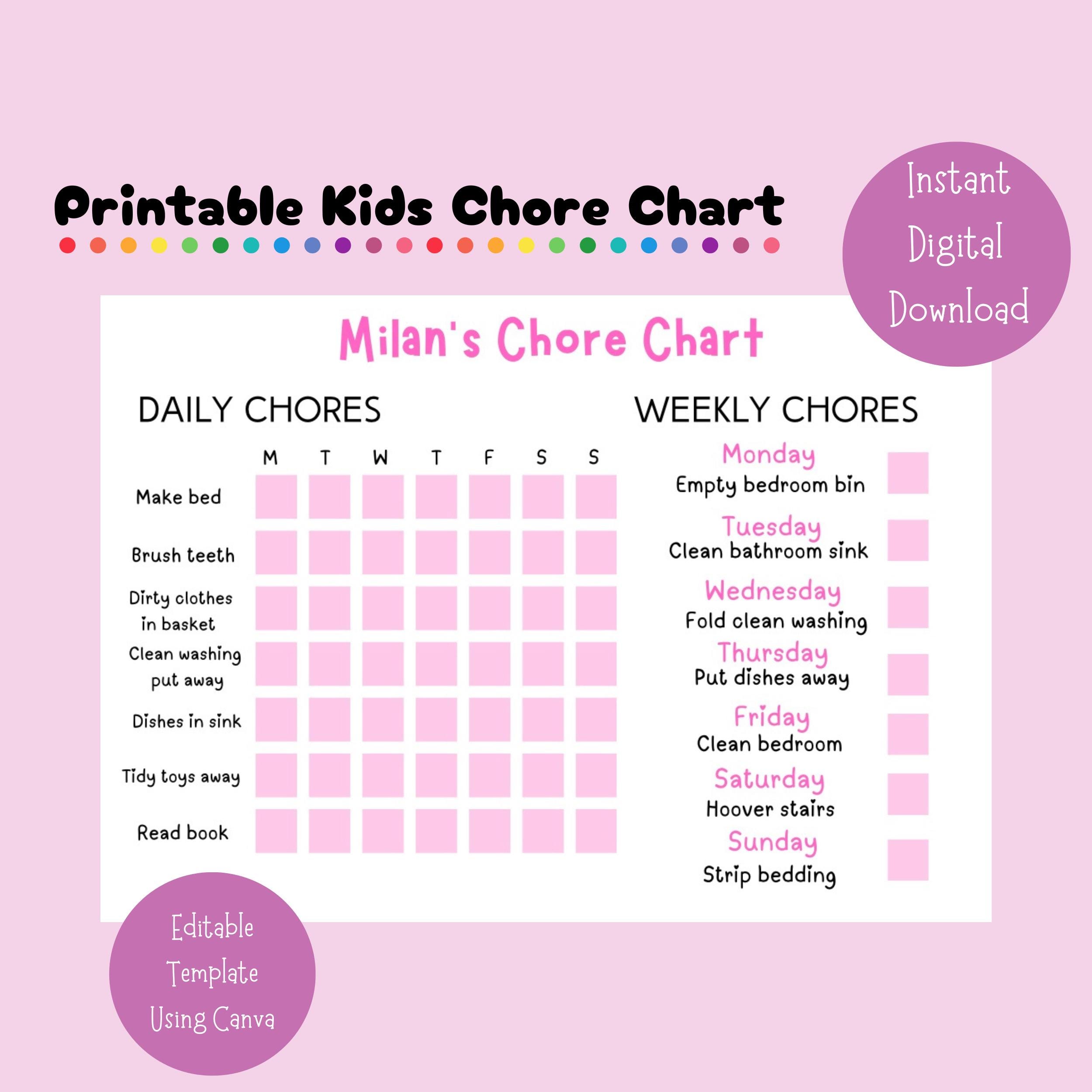 Editable Children’s Chore Chart | Printable | Kids Chore List ...