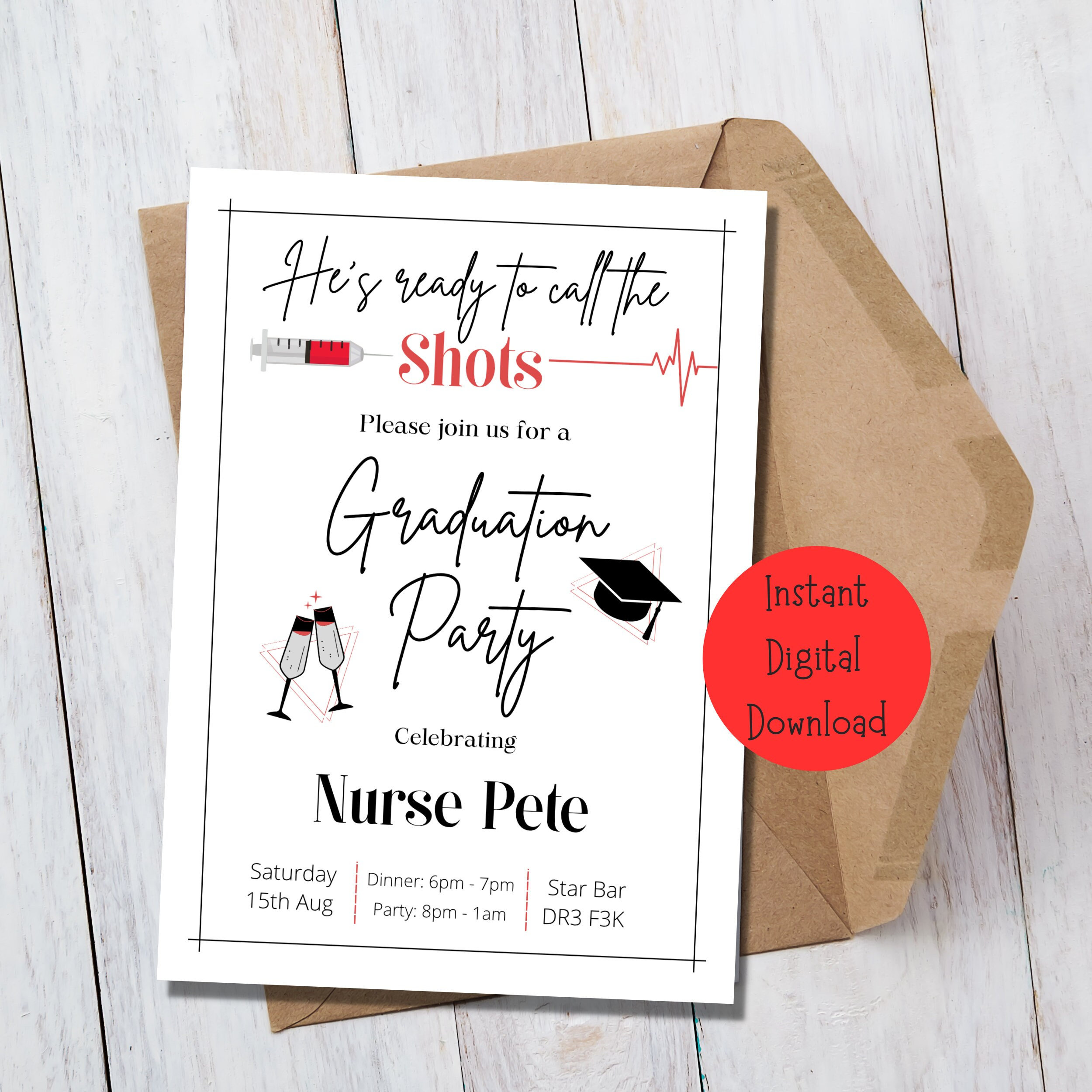 Male Nurse Graduation Party Invite | Personalised | Editable Template ...