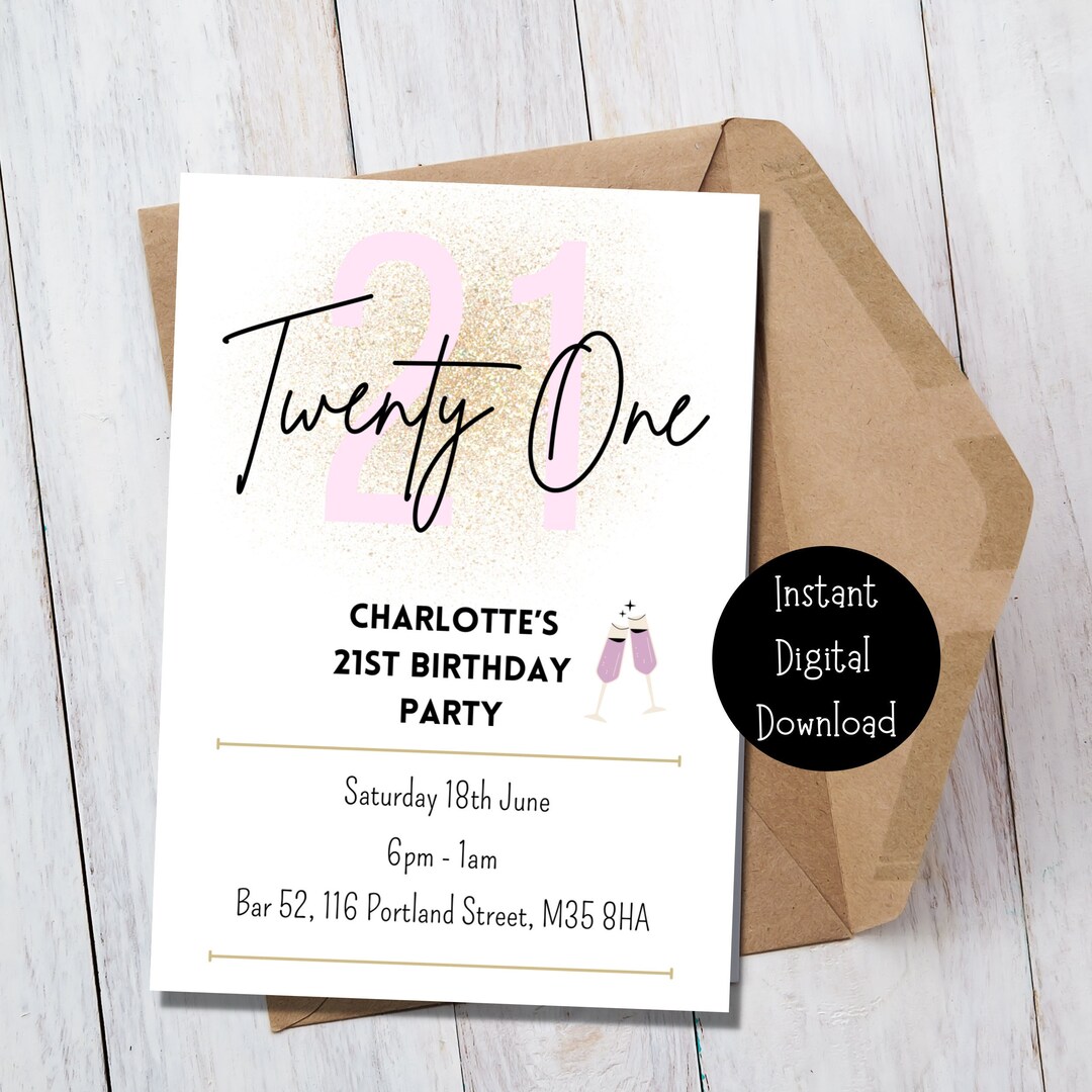 21st Birthday Invitation | Editable Template | Personalised | Birthday ...