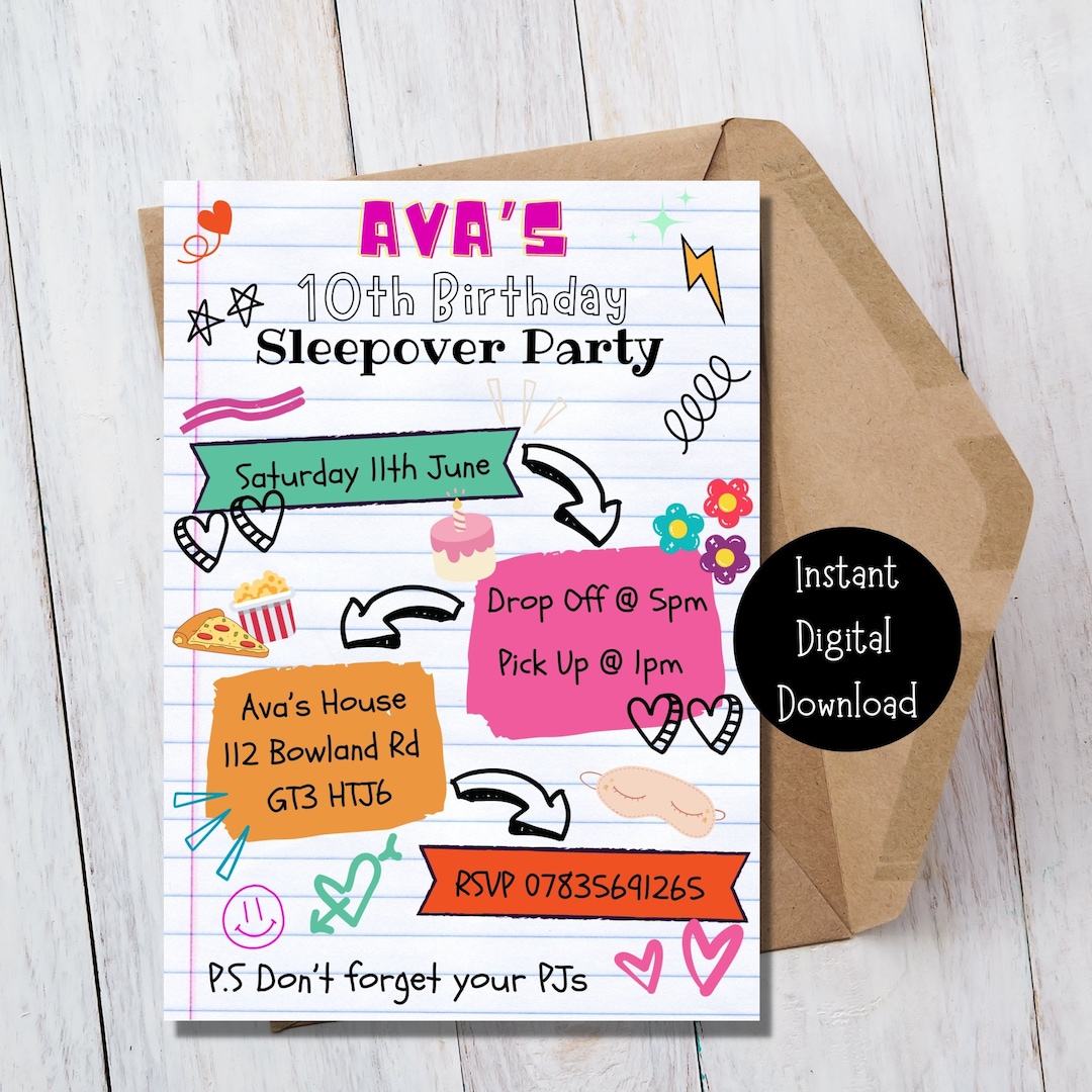 Sleepover Party Invite | Birthday | Editable Template | Birthday Party ...