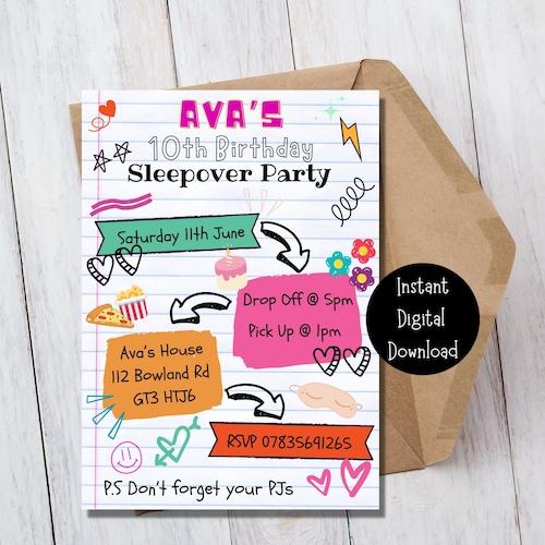 Editable Sleepover Party Invitation Slumber Birthday Invite Etsy