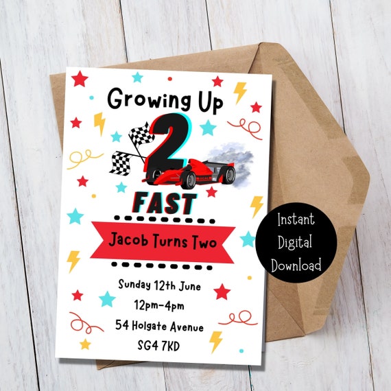 Growing up Two Fast Birthday Invite Second Birthday - Etsy
