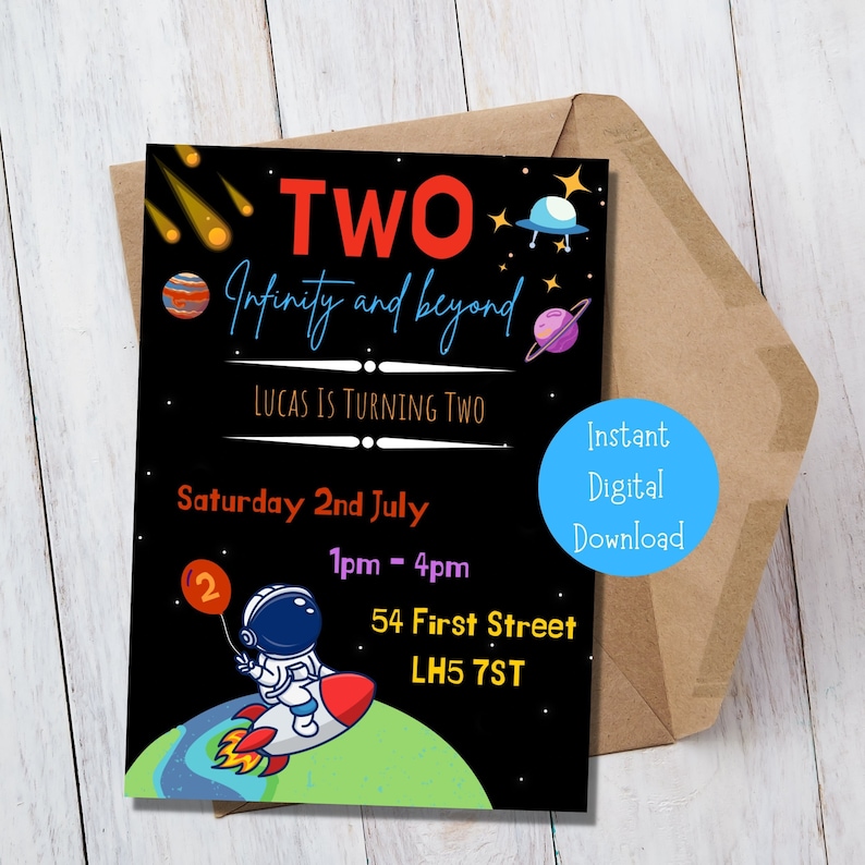 Two Infinity and Beyond Birthday Invitation Editable Template ...