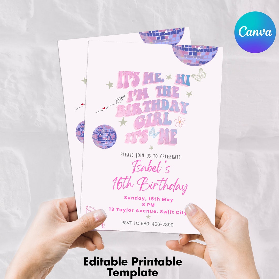 Swiftie Birthday Invitation Template It's Me Hi Taylor Lyrics Sweet 16 ...