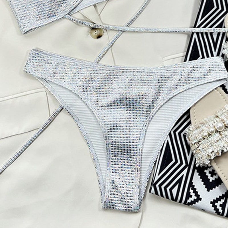 Glitter Bikini Set, White Bikini, Women's Bikini, Beach Swimwear ...