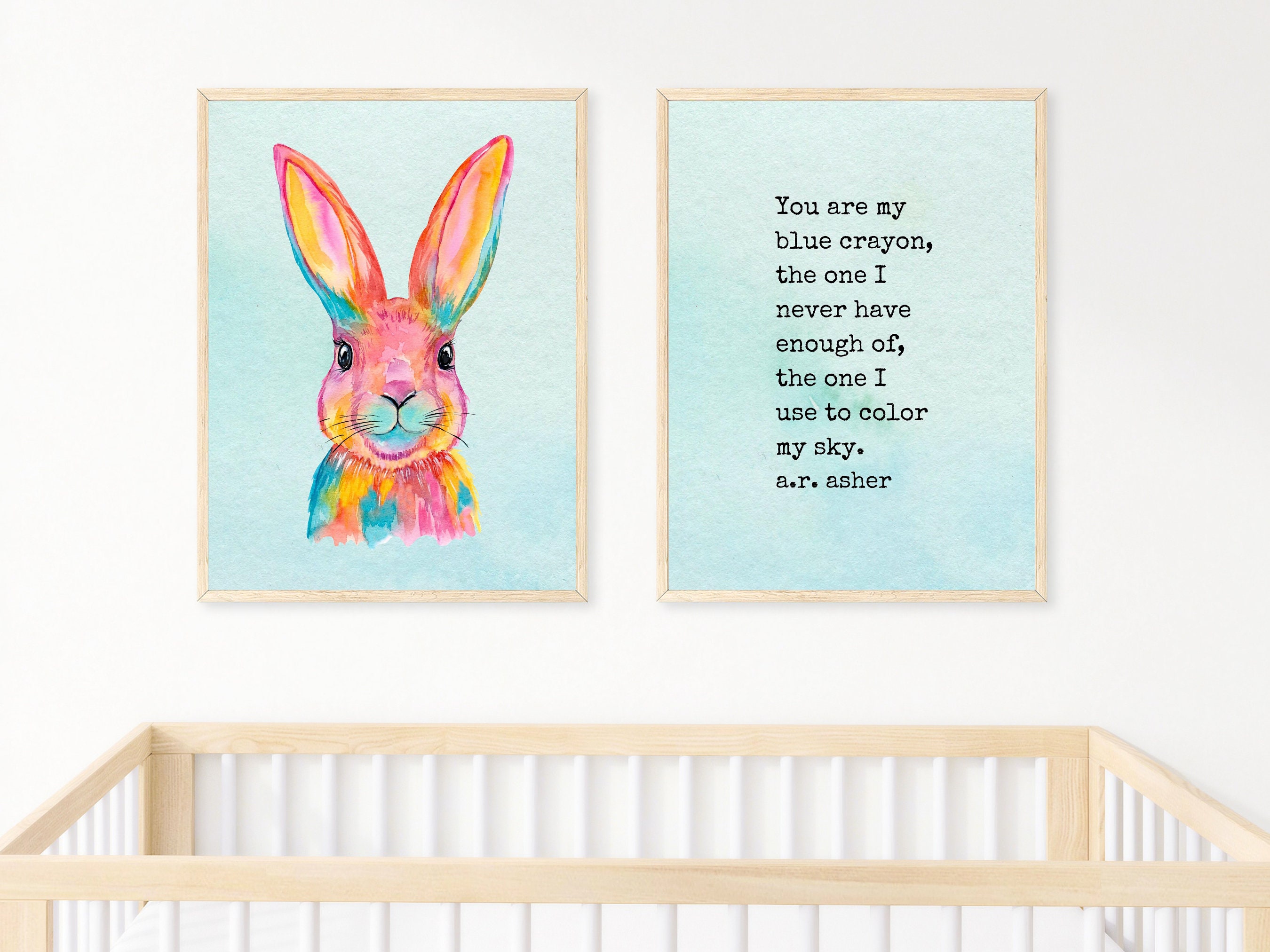 Colorful Rabbit Print, Love Quote Print, Nursery Wall Art, Quote Wall ...